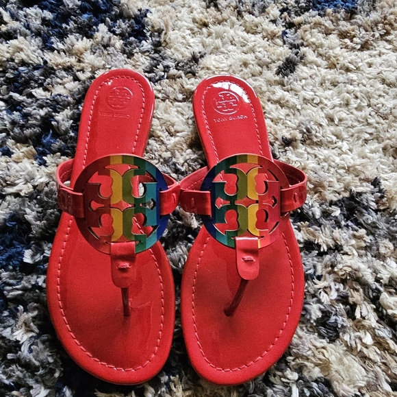 Tory Burch | Shoes | Tory Burch Miller Ruby Red Sandals With Bright ...
